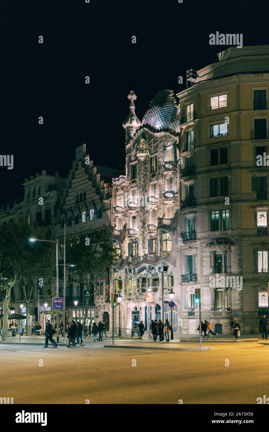 Lighted Casa Batllo at night, Barcelona, Spain Stock Photo - Alamy