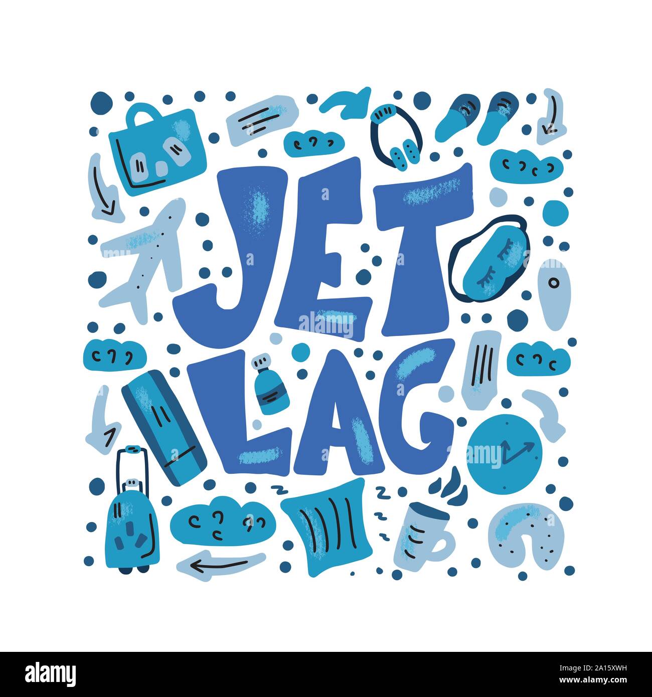Jet lag concept. Jet lag quote with decoration in flat style. Vector ...