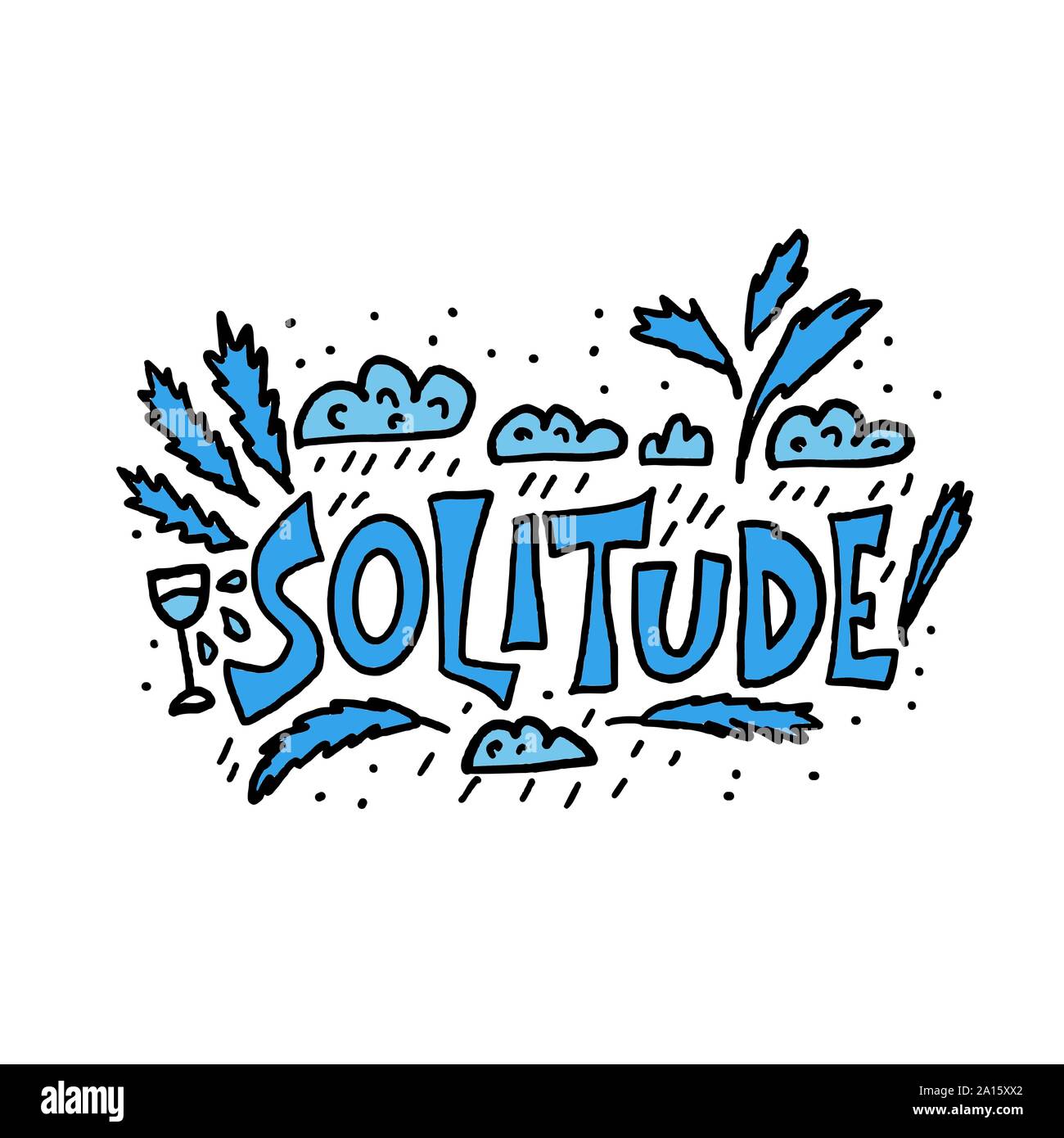 Solitude lettering with decoration. Vector negative concept of loneliness. Phrase with design ...