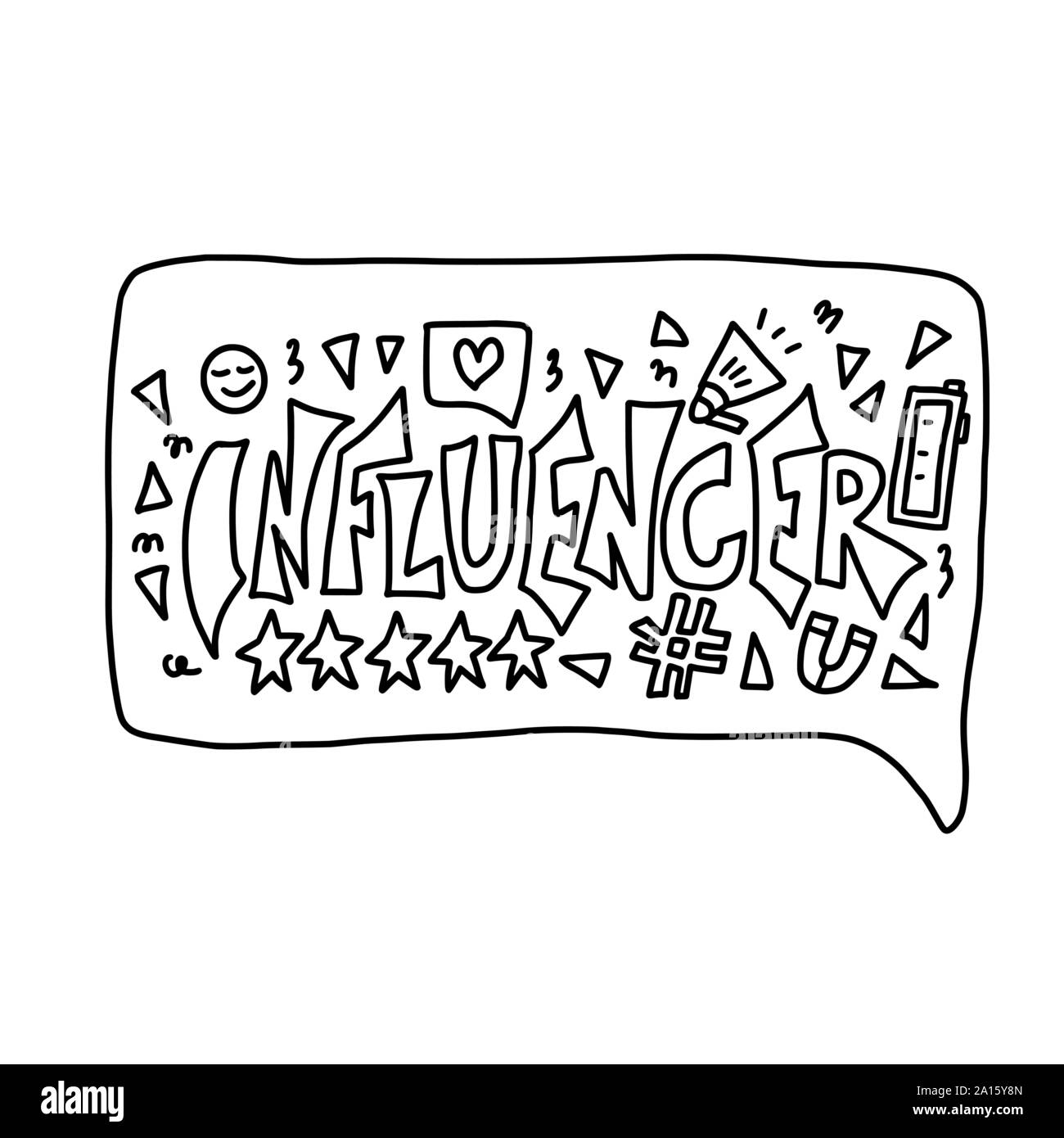 Influencer phrase in doodle style. Hand drawn lettering with decoration ...