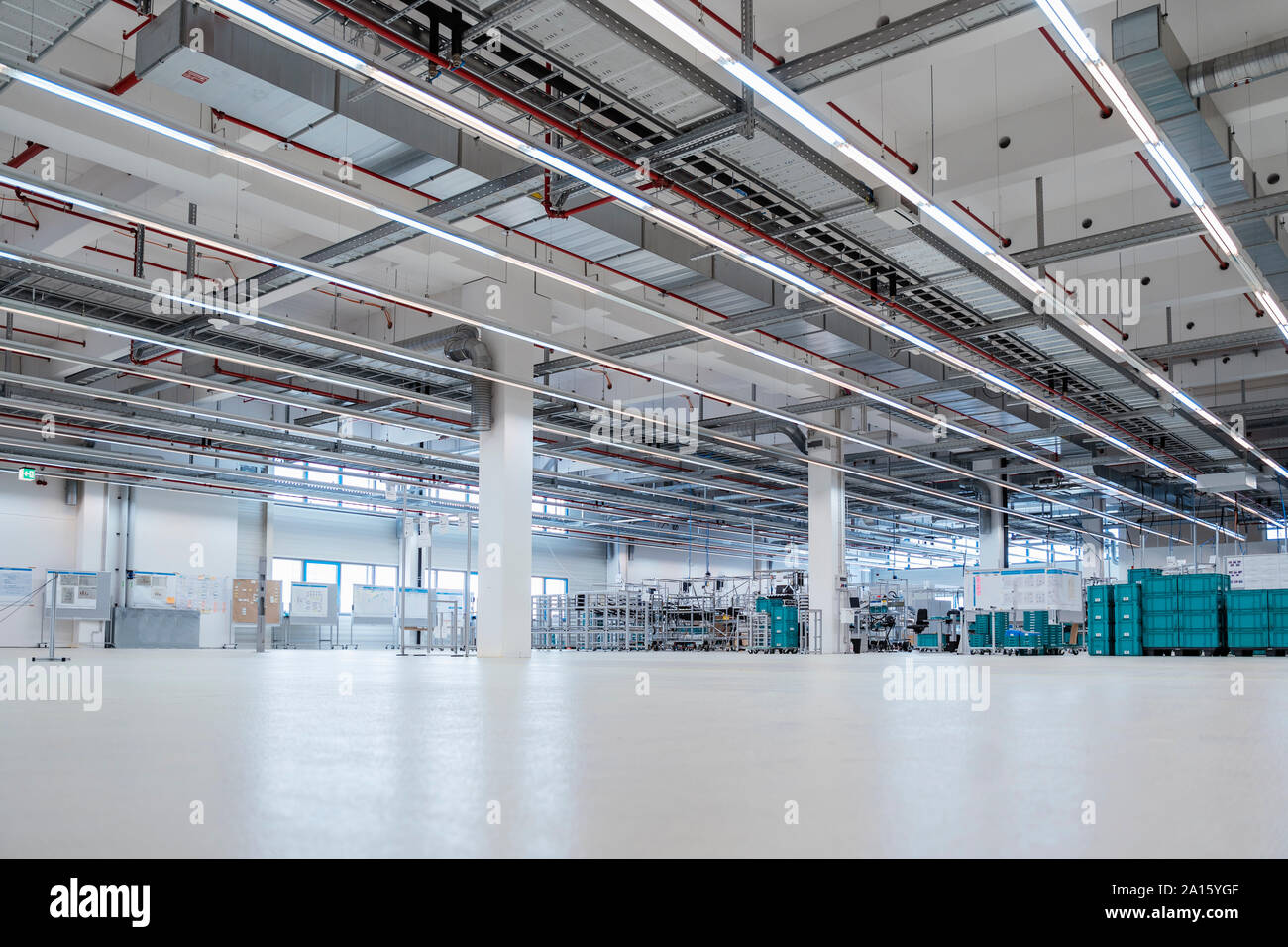 Illuminated warehouse of modern factory, Stuttgart, Germany Stock Photo ...