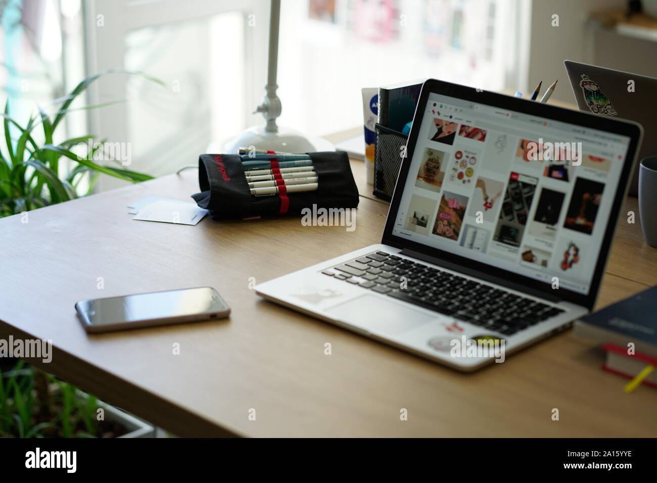 Office officework laptop notebook notes Smartphone documents book pen ...