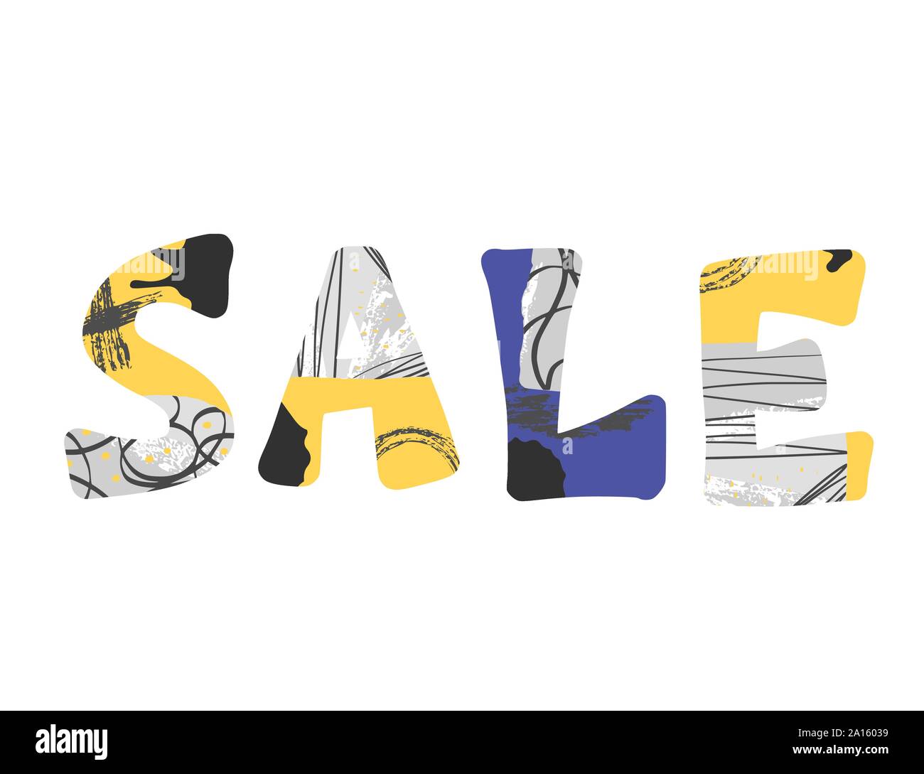 Sale text with collage texture for promo isolated. Vector lettering ...