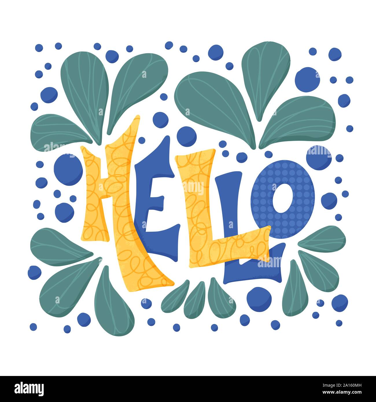 Hello stylized word isolated on white background. Lettering for banner ...