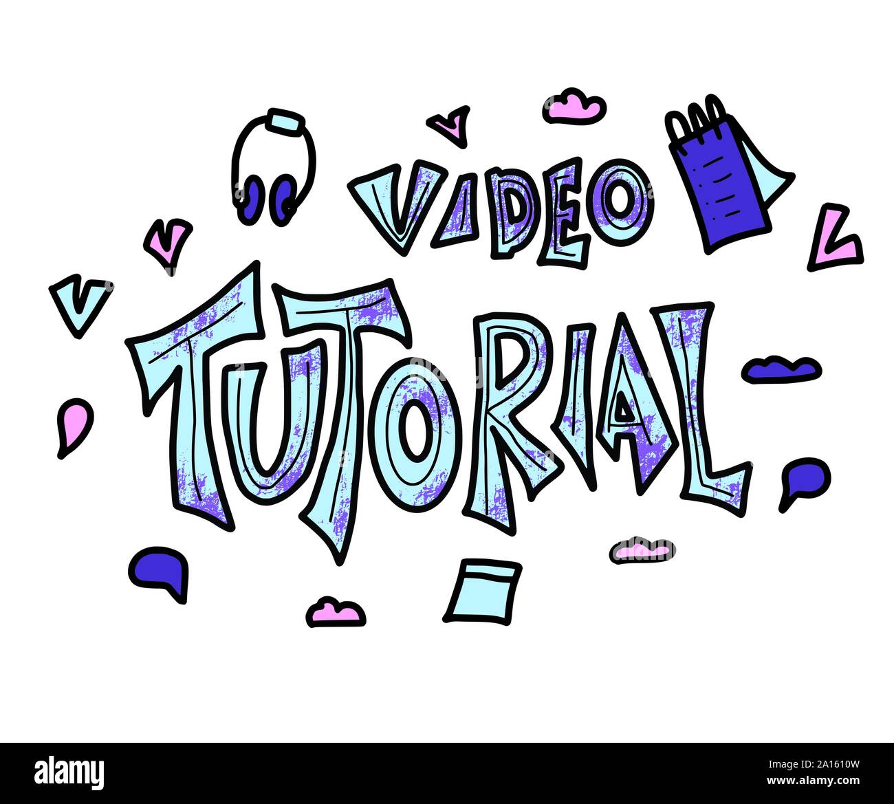 Video tutorial text. Lettering with decoration in doodle style. Vector ...