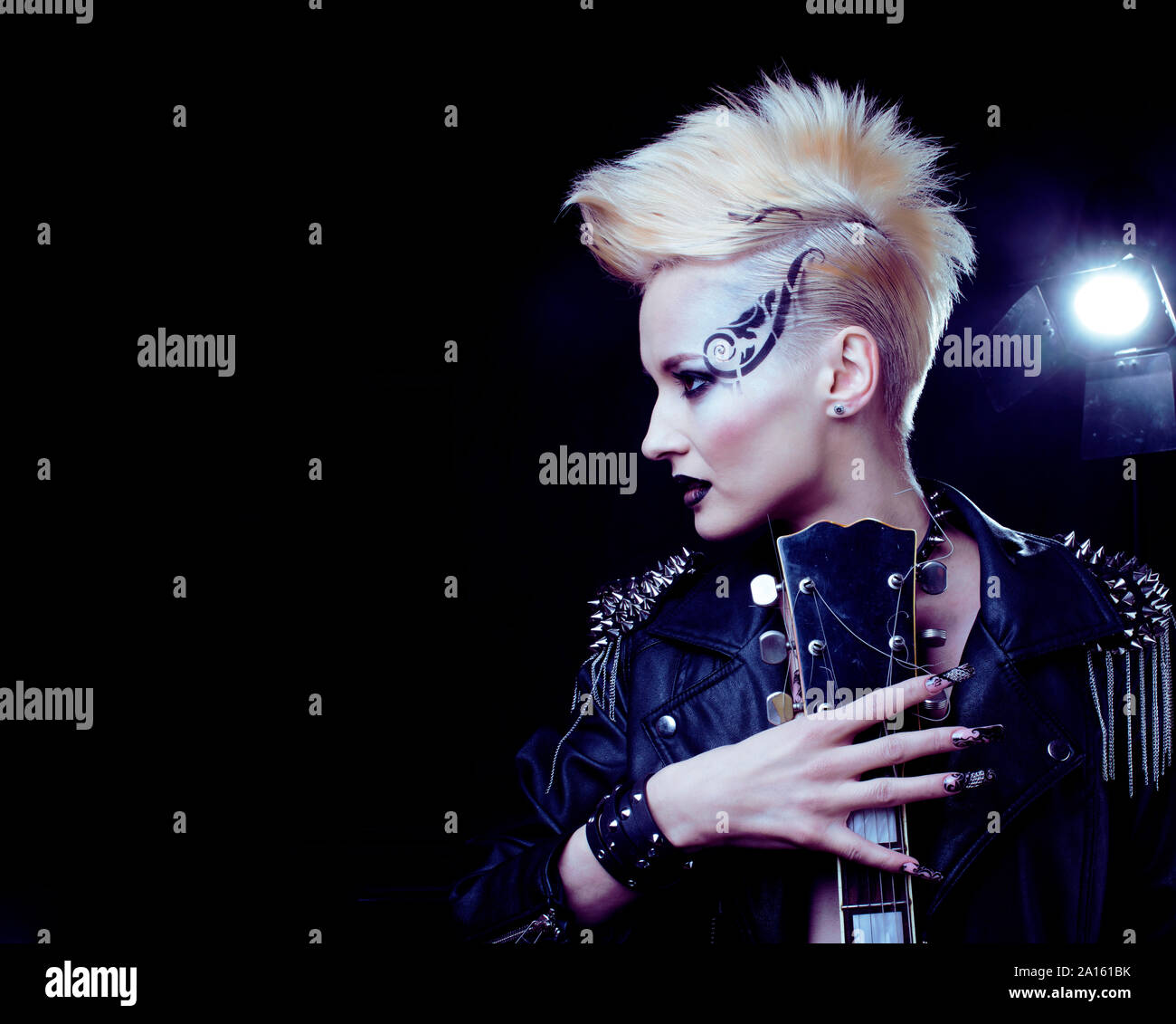 Fashion Rocker Style Model Girl Portrait. Hairstyle. Punk Woman Makeup ...