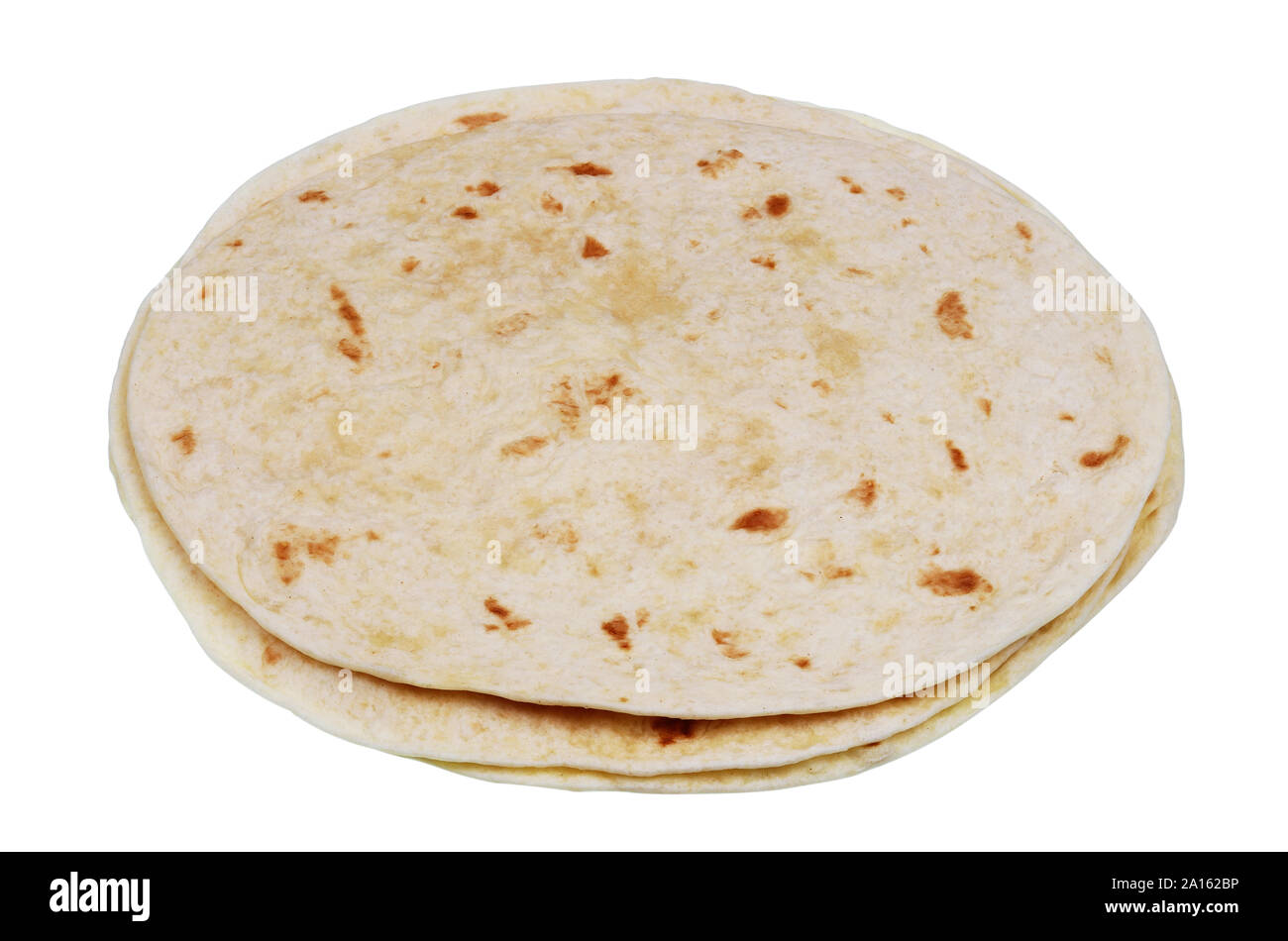 Round soft wheat flour tortilla pancakes. Isolated on white studio food ...