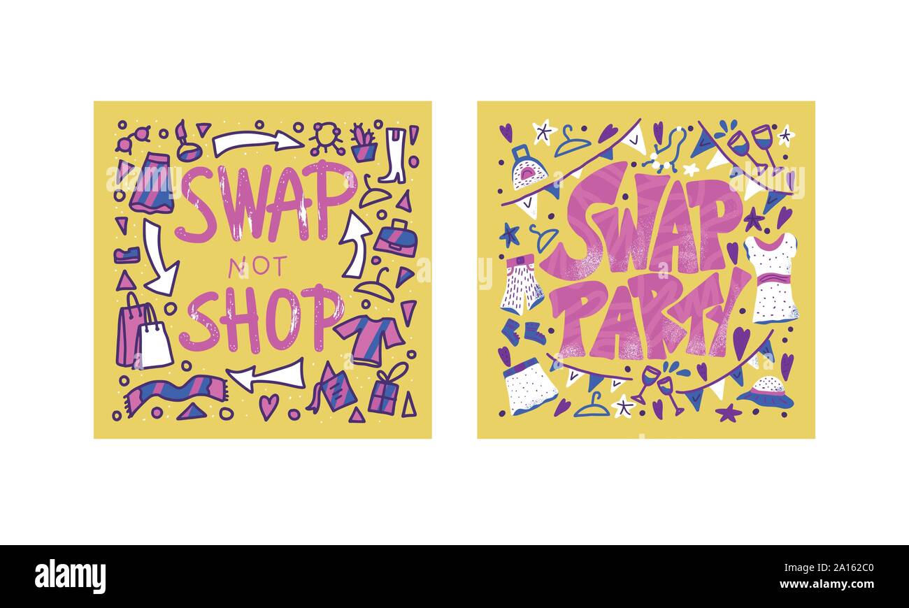 Swap Party posters set. Flyer templates for clothes, shoes and ...