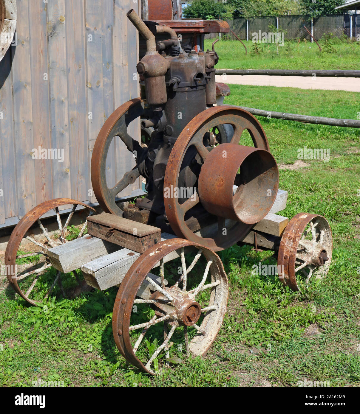 Rusty vintage small tractors diesel engine forgotten near the rural ...