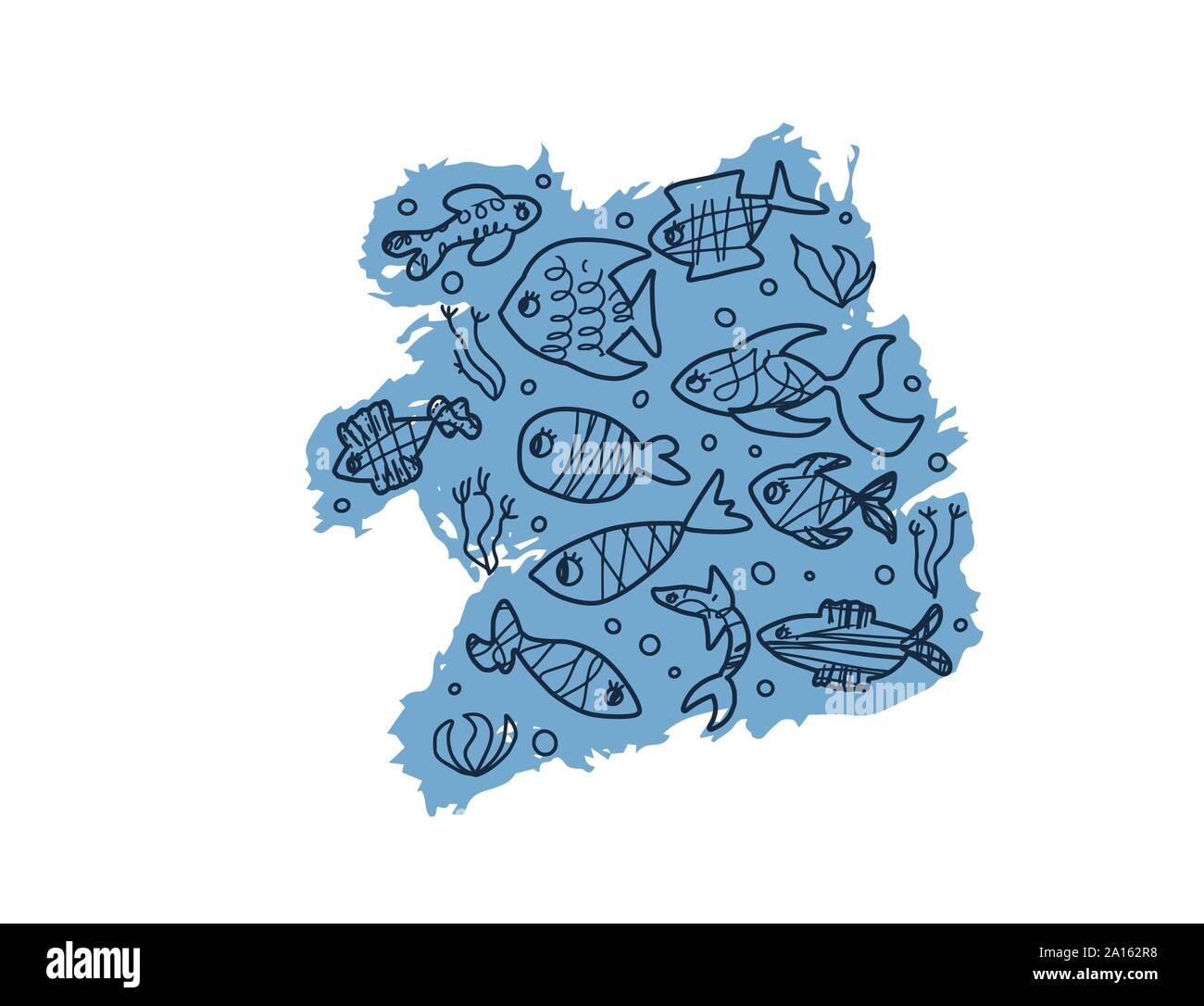 Fish composition. Cute aquarium fish characters in doodle style. Vector ...