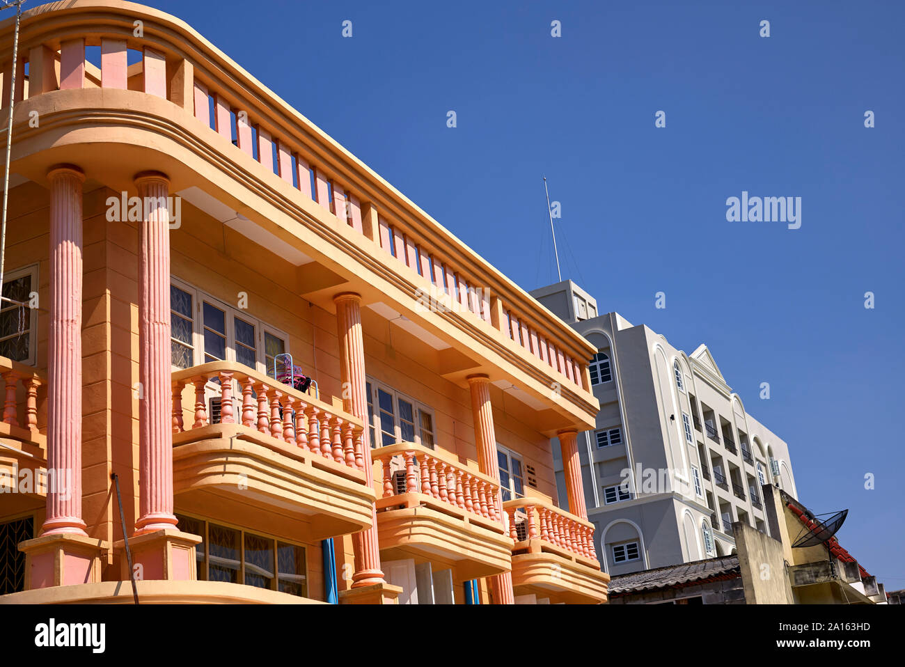 Orange paint, buildings with balcony, Thailand, Southeast Asia Stock ...