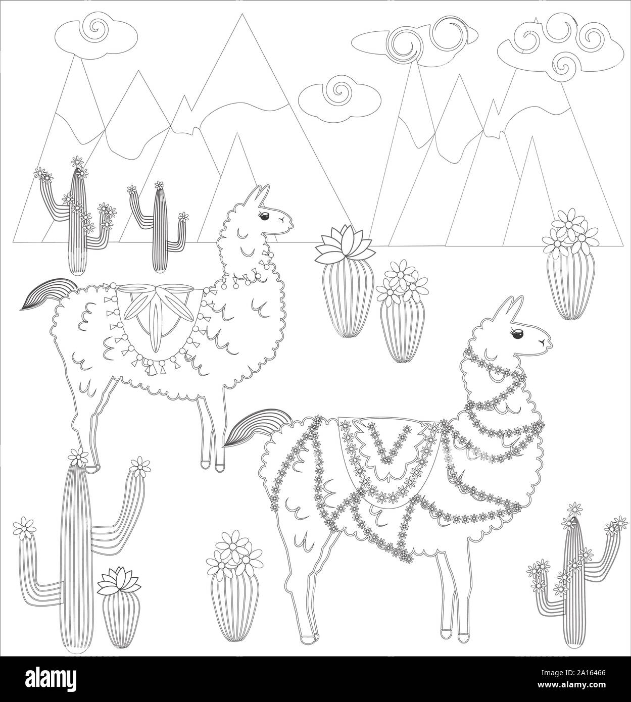 Coloring page of cartoon lama. Lama, coloring for adults and children ...