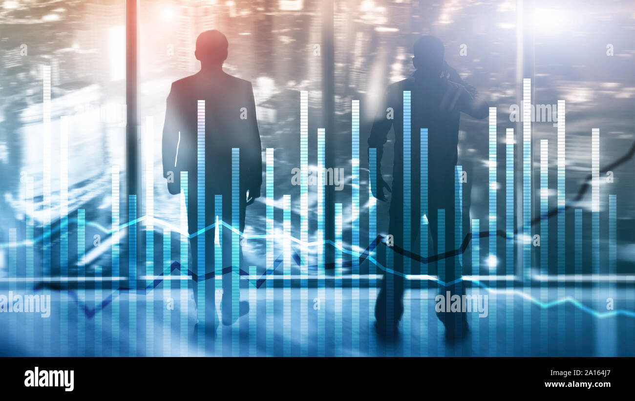 Double exposure Economics growth diagrams on blurred background ...