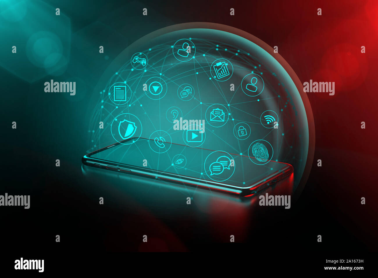Smartphone surrounded by force field as a metaphor of data protection ...