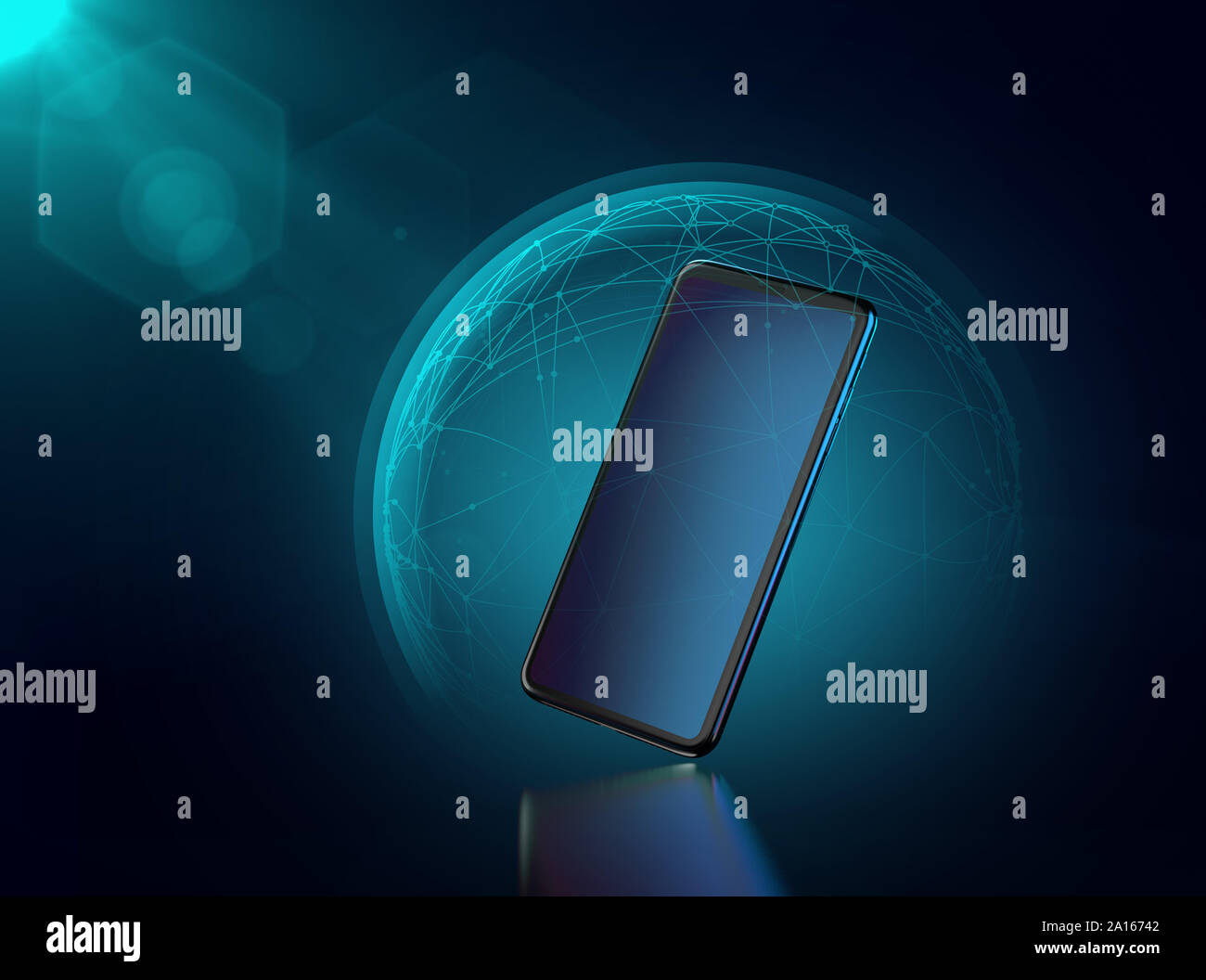 Smartphone surrounded by nodes and protective field. Sensitive data ...