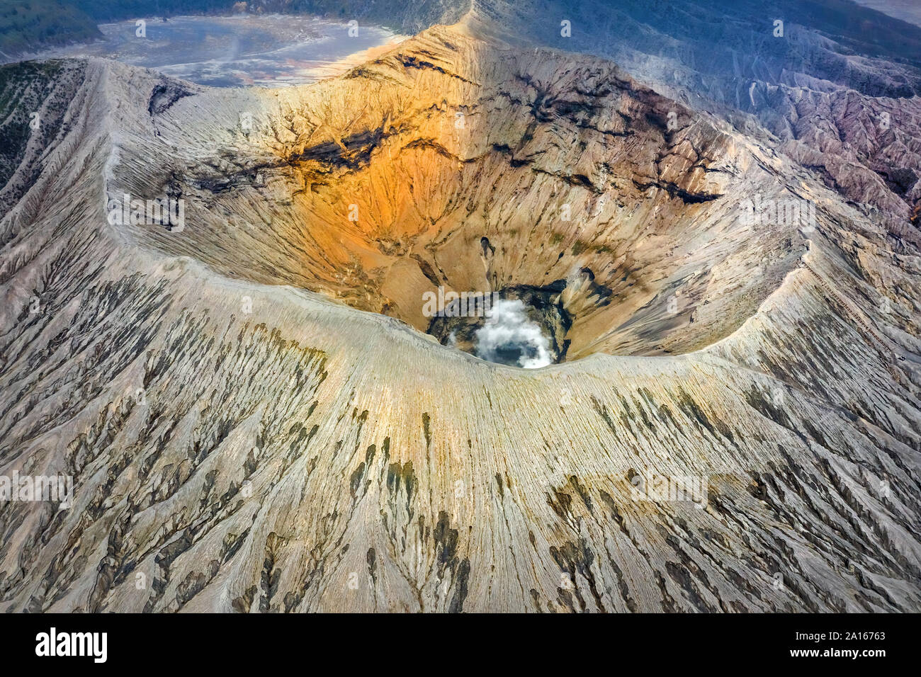 Aerial view of Mount Bromo, is an active volcano and part of the ...
