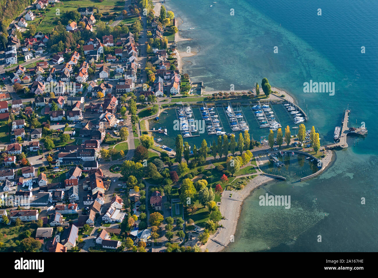 Aerial view of town and marina on lake constance hi-res stock ...