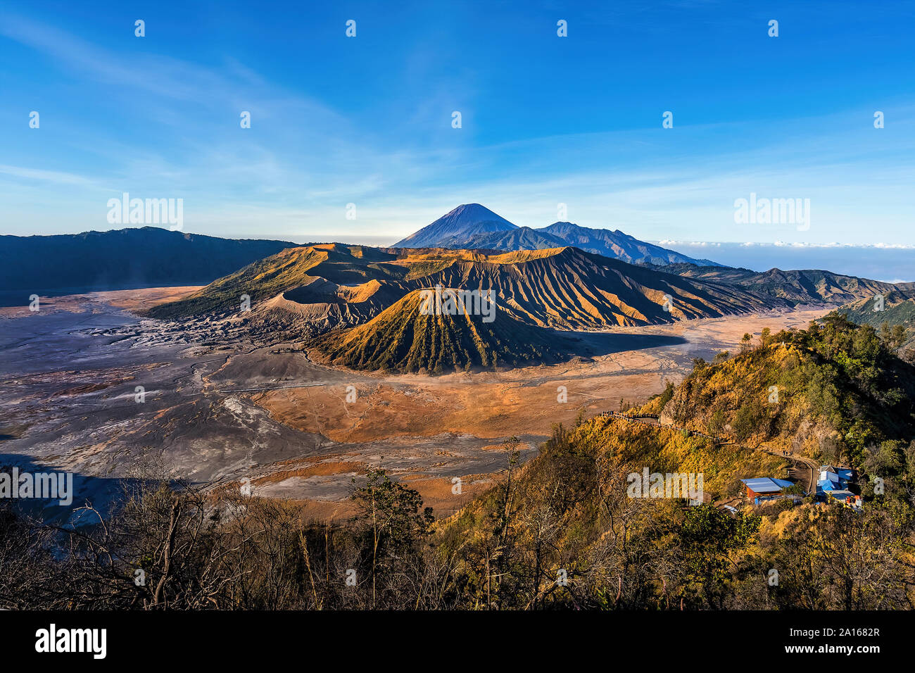 Aerial view of Mount Bromo, is an active volcano and part of the ...
