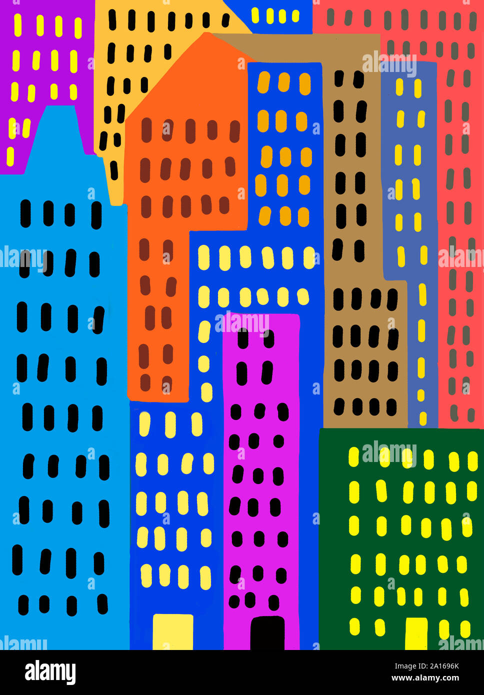 Child's drawing of colorful skyscrapers in the city Stock Photo - Alamy