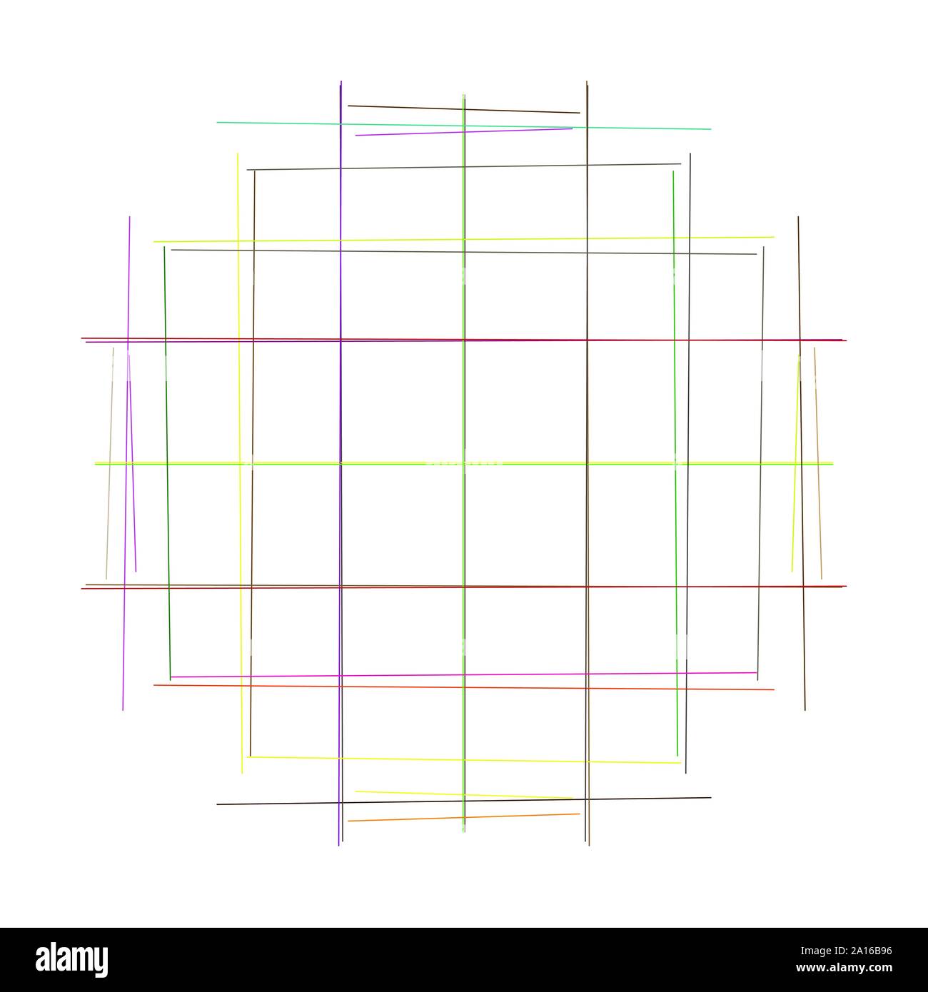 Crosshatch, tangle lines circle. Scribble, sketchy random intersecting lines grid, mesh ...