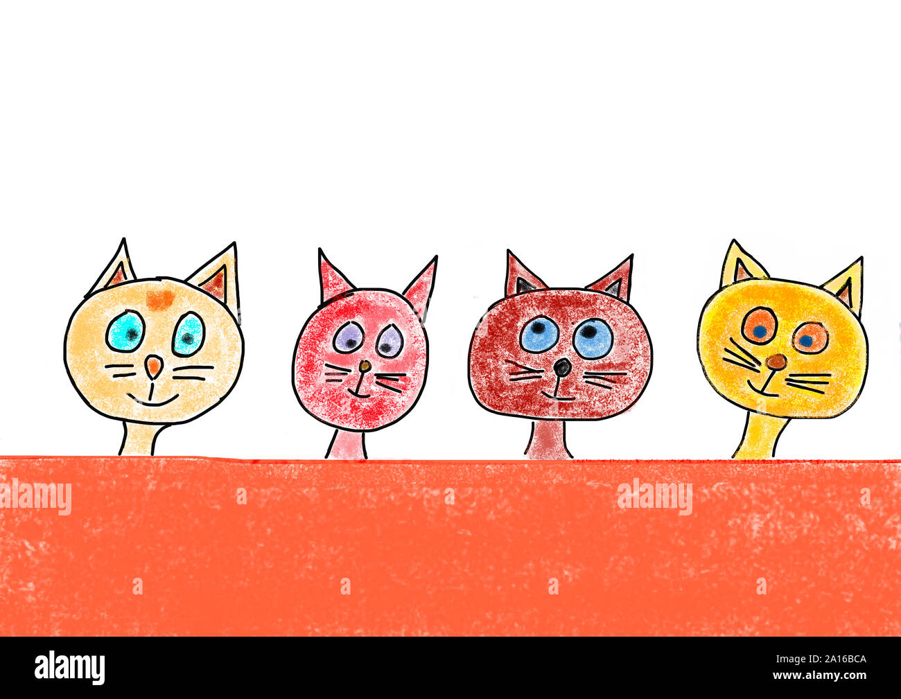 Child's drawing of a four cats Stock Photo - Alamy