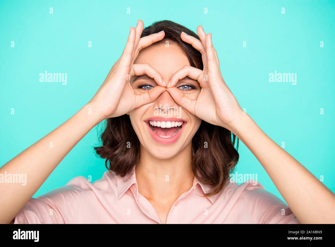 Close-up portrait of cheerful positive emotional attractive cute Stock ...