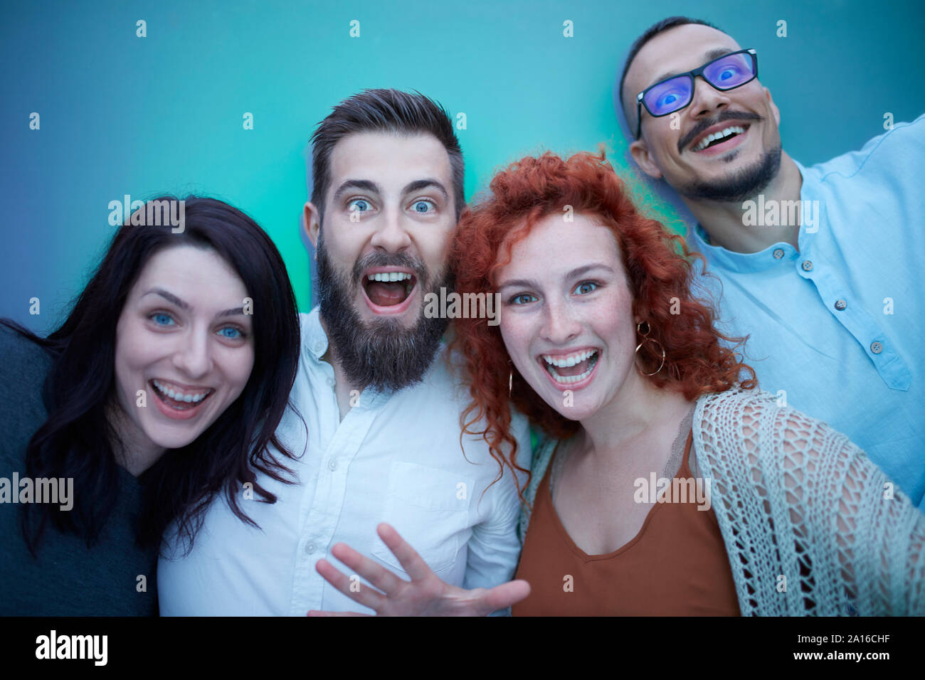 Portrait of happy excited friends Stock Photo - Alamy