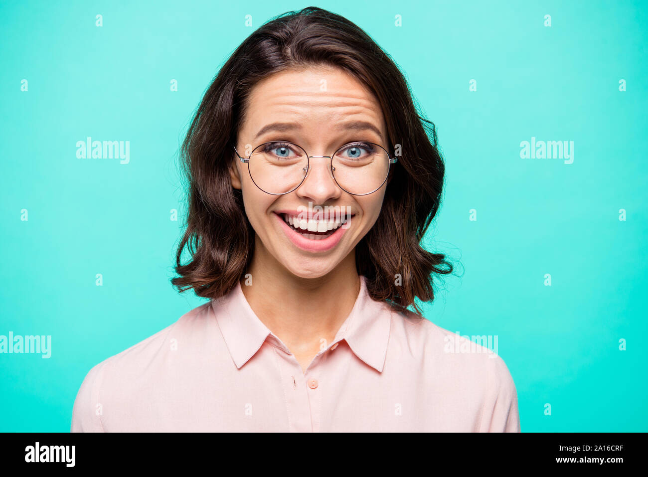 Close-up portrait of cheerful positive excited crazy optimistic Stock ...