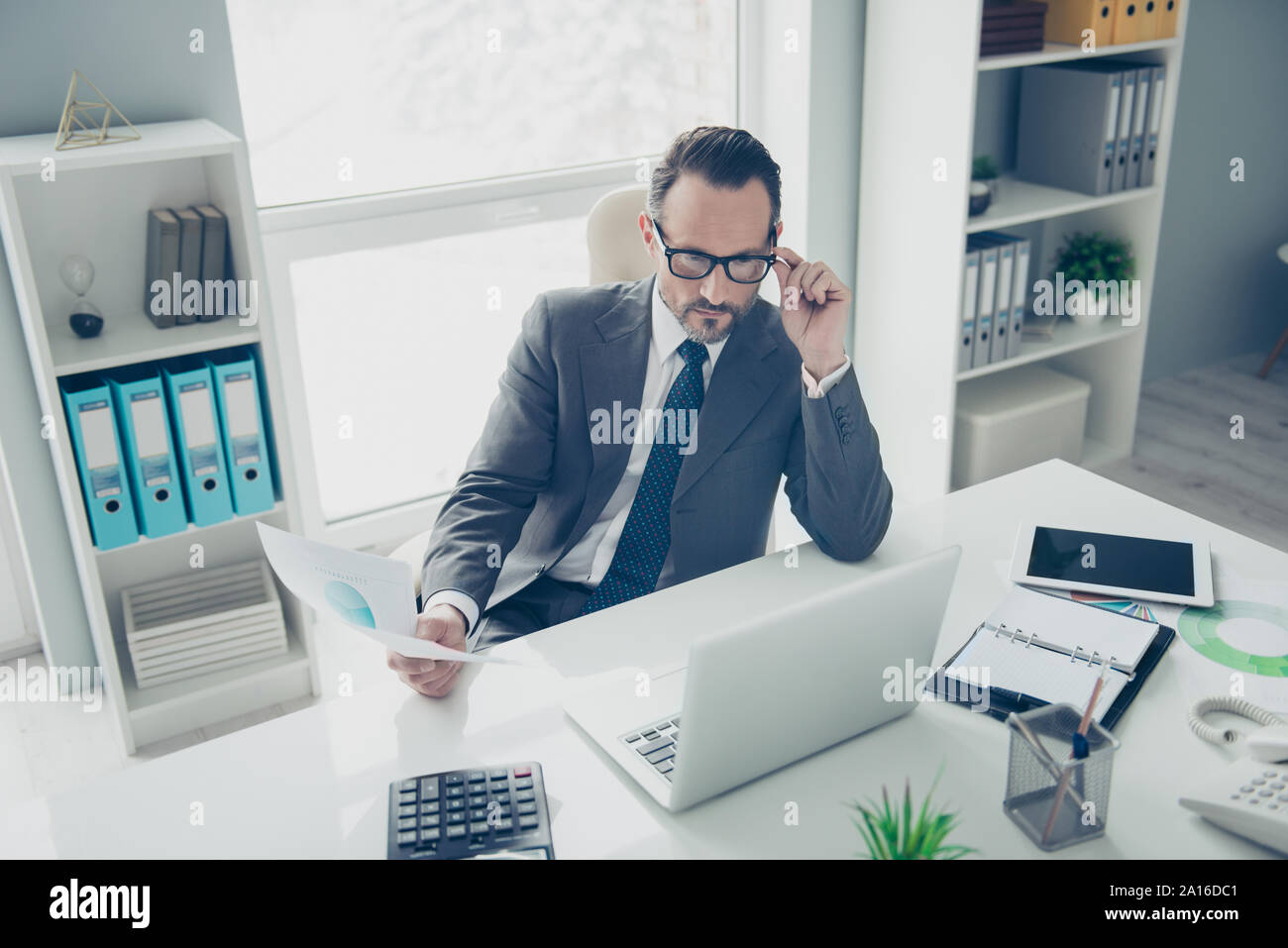 High angle top view attractive agent ceo economist employee man Stock ...