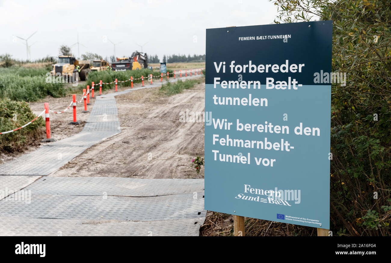 Denmark. 01st Aug, 2019. Construction machines dig a drainage ditch on ...