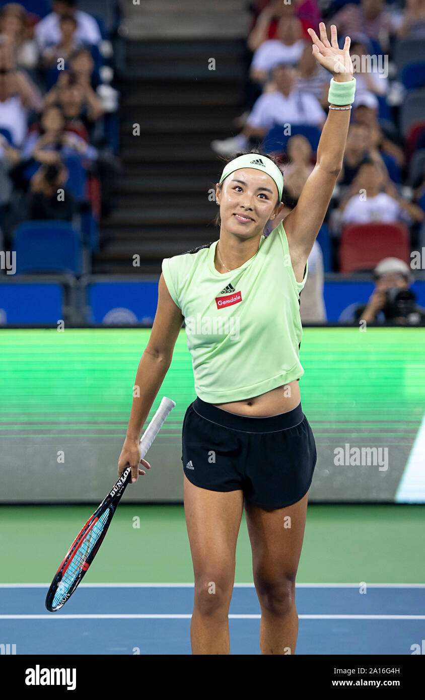 Wuhan. 24th Sep, 2019. Wang Qiang of China celebrates after the women's ...