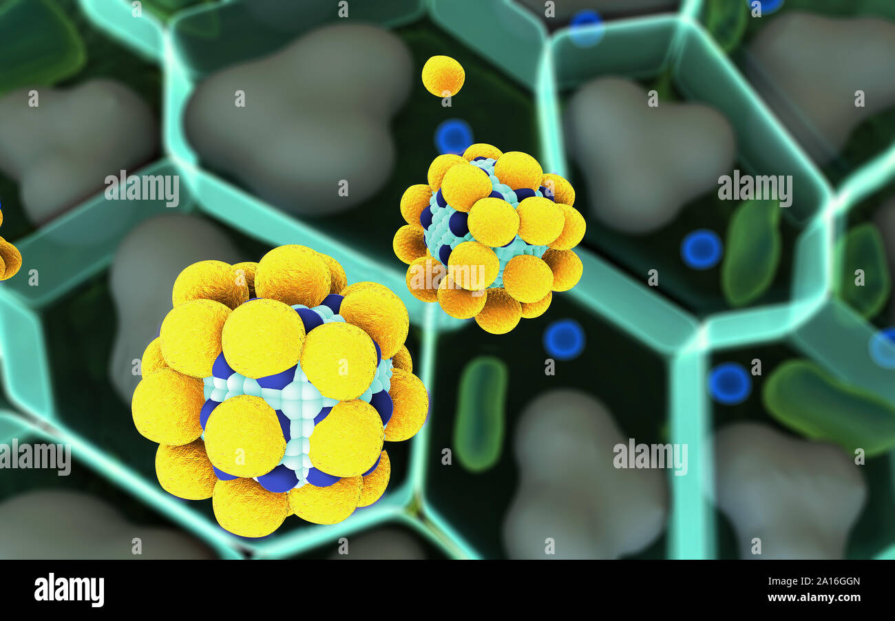 High quality 3d render of fat cells, cholesterol in a cells, field of ...