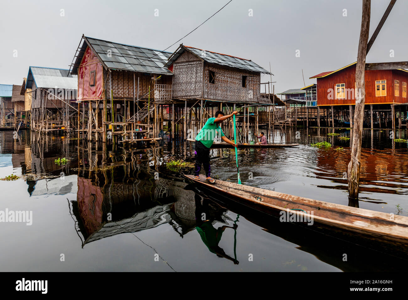 Local People Getting Around Nampan Village By Boat, Lake Inle, Shan ...
