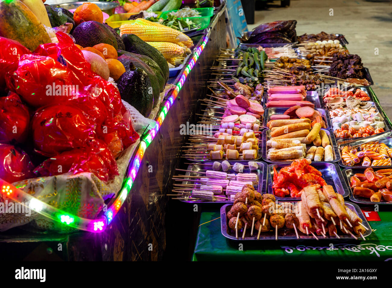 Street Food On Display At The Night Market, Nyaung Shwe, Lake Inle ...