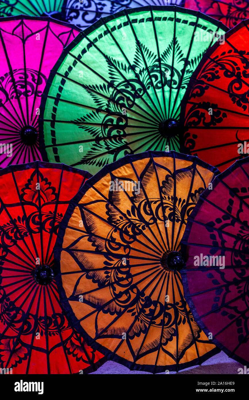 Myanmar burma burmese umbrellas parasols hi-res stock photography and ...