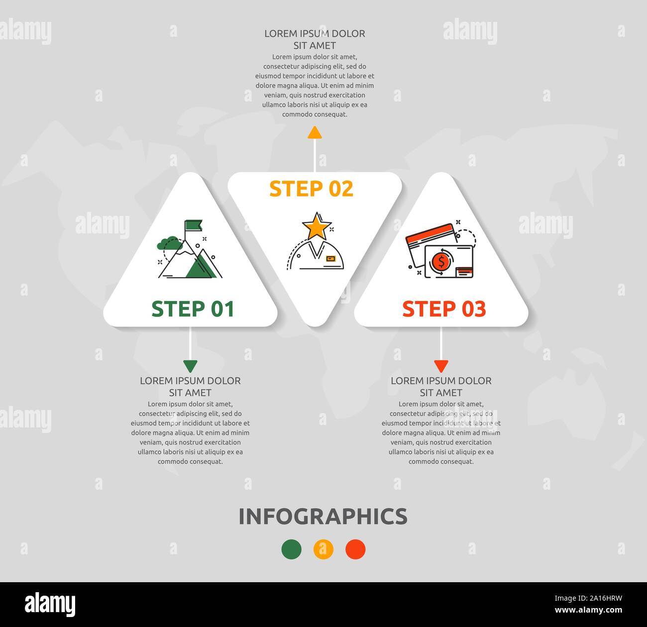 Vector infographic template with triangles and three arrows. Business ...