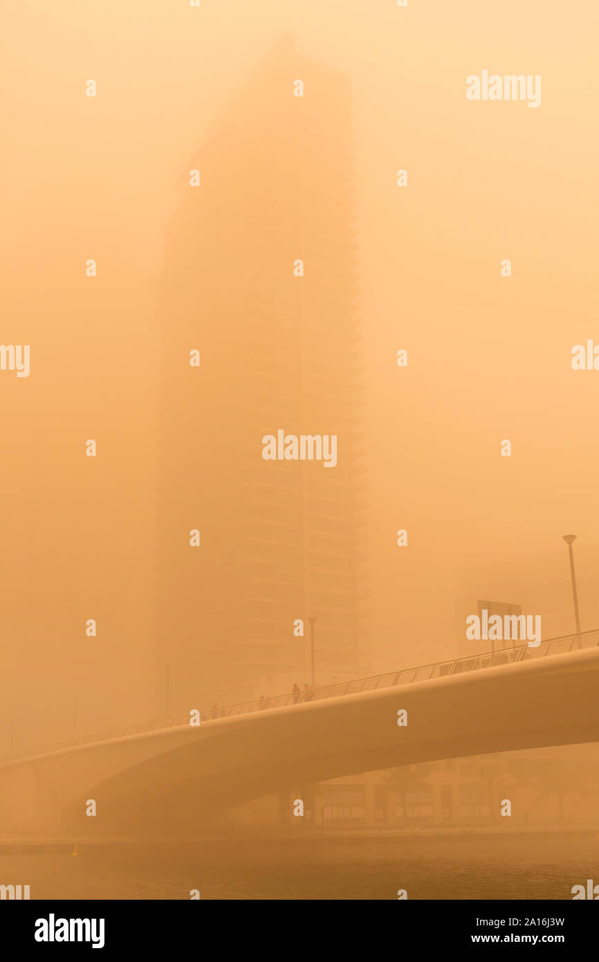 DUBAI - The skyline of Dubai Marina seen through the haze of the ...