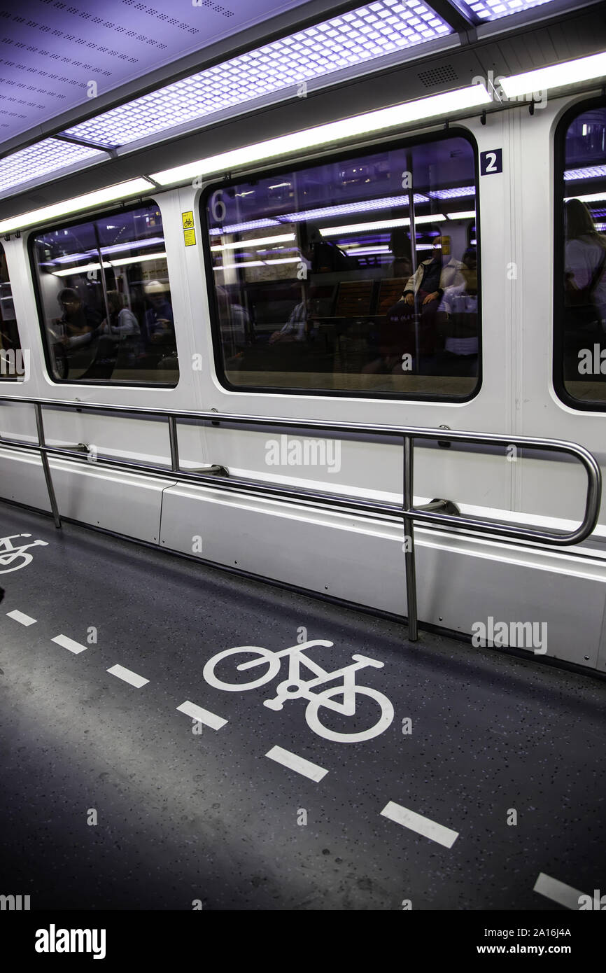 AMSTERDAM, THE NETHERLANDS - September 05, 2019: Passengers waiting for ...