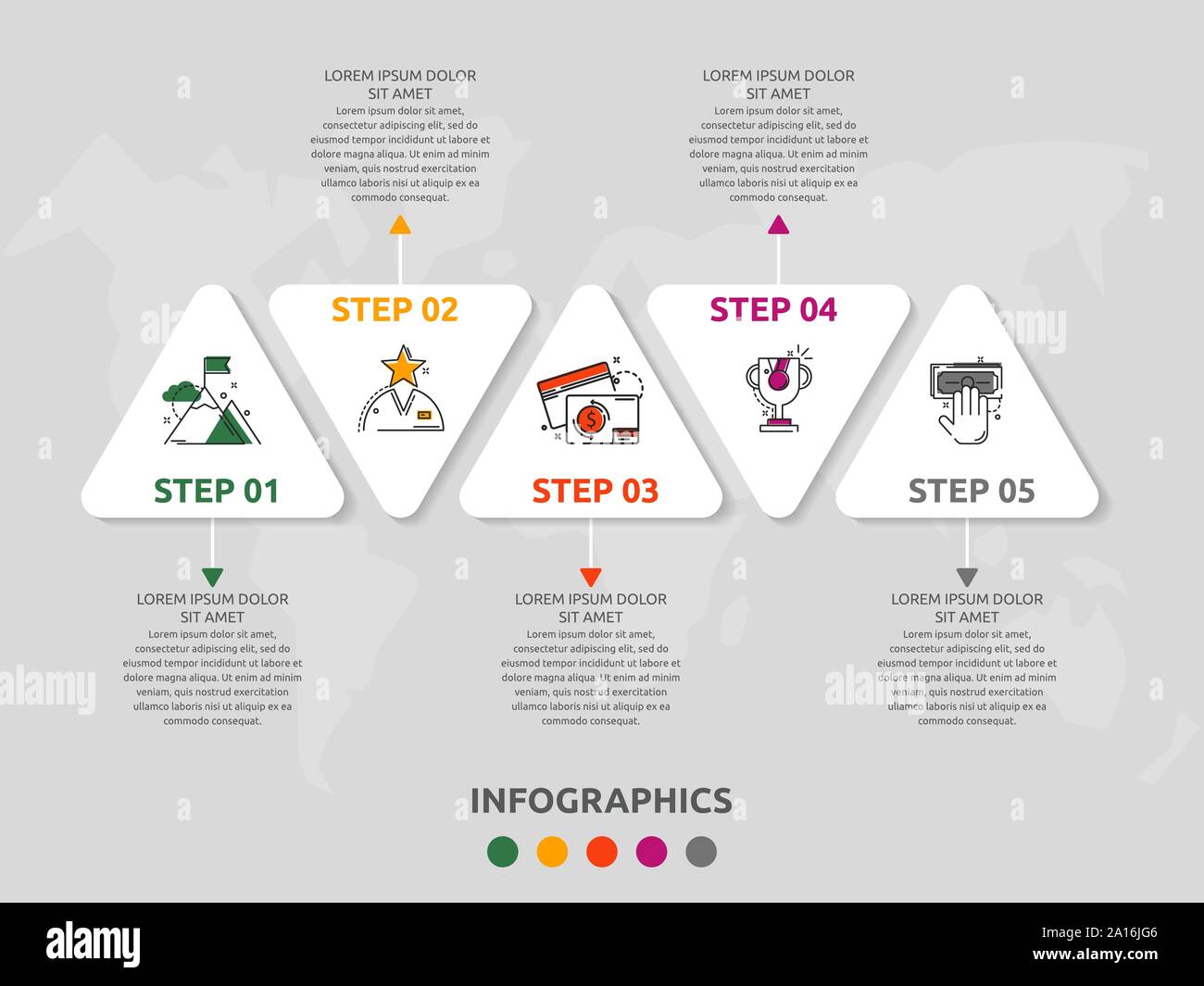 Vector infographic template with triangles and five arrows. Business ...