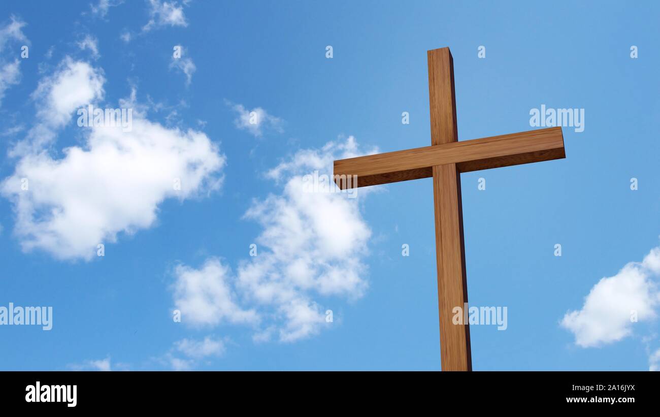 Wooden cross isolated on the blue sky Stock Photo - Alamy