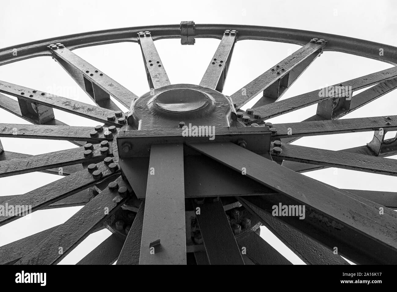 coal mine shaft tower wheel detail greyscale Stock Photo - Alamy