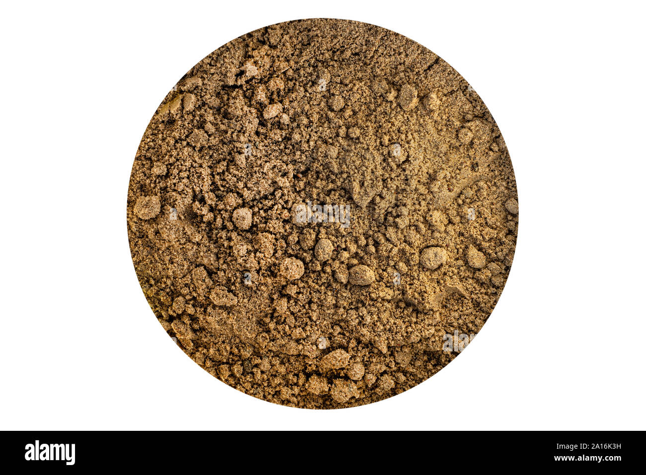 A pile of soil in the shape of a circle, flat lay, isolated on a white ...