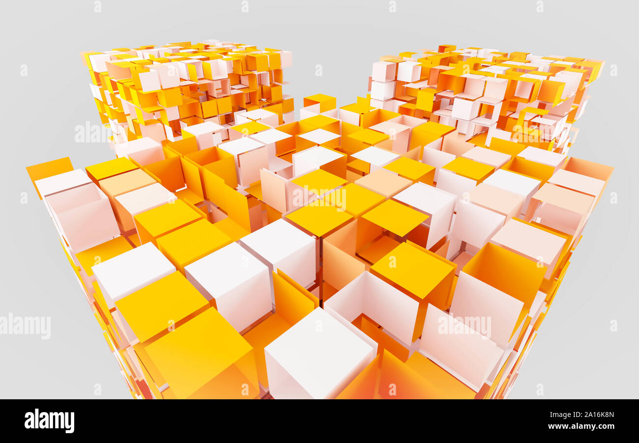 abstract orange and white cubes dissolving 3d render Stock Photo - Alamy