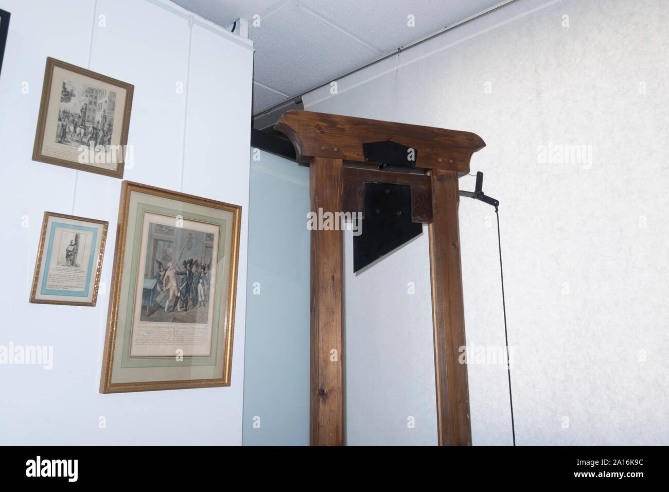 Paris, France - Sept 03, 2019: A guillotine displayed in the Exhibition ...