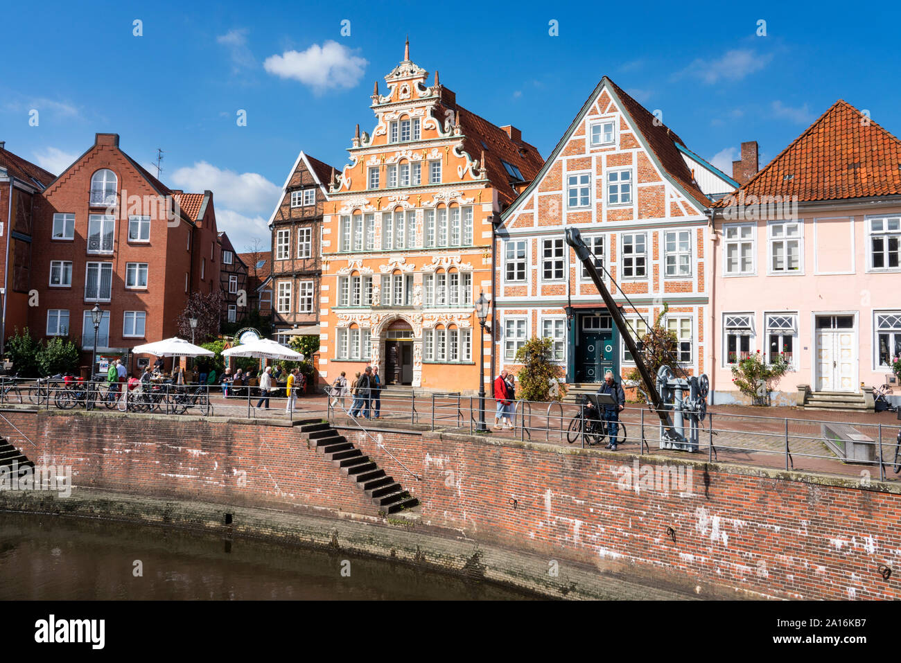 Timber-framed houses at the old Hanseatic harbour, Stade, Lower Saxony ...