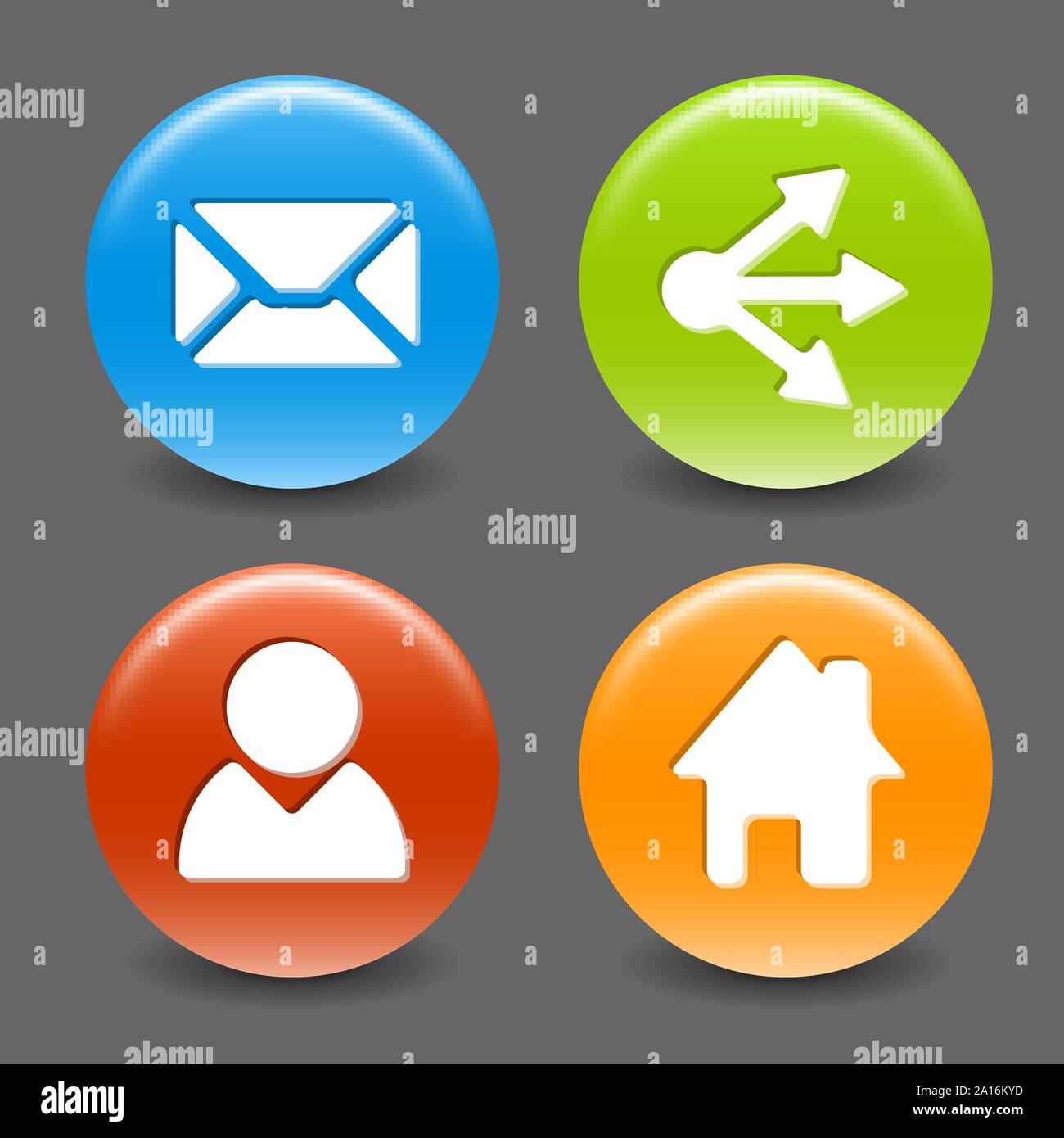 Set of colorful vector web circle buttons (home, share, users, email ...