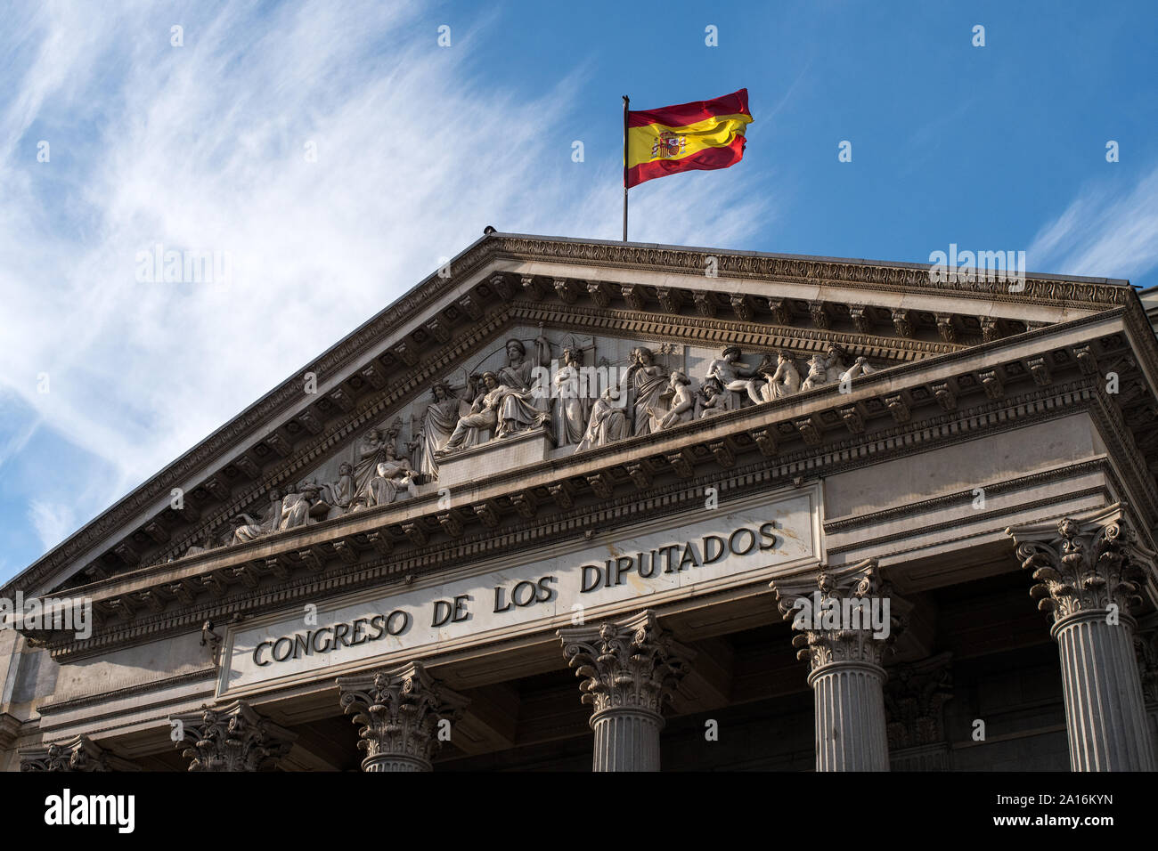 Facade of the Congress of Deputies (Parliament) in Madrid, Spain, with ...