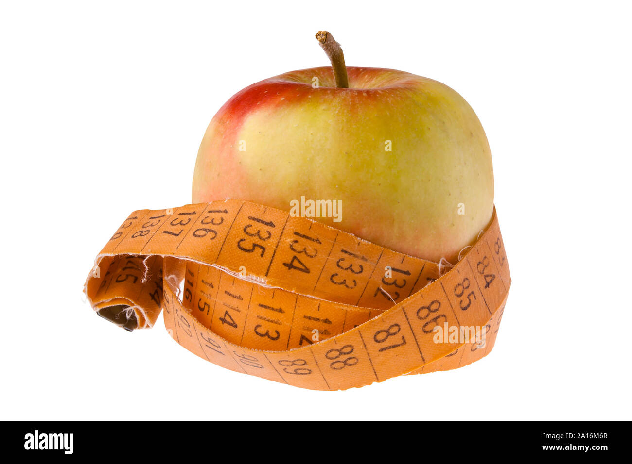 measuring tape around fresh apple on white background Stock Photo - Alamy