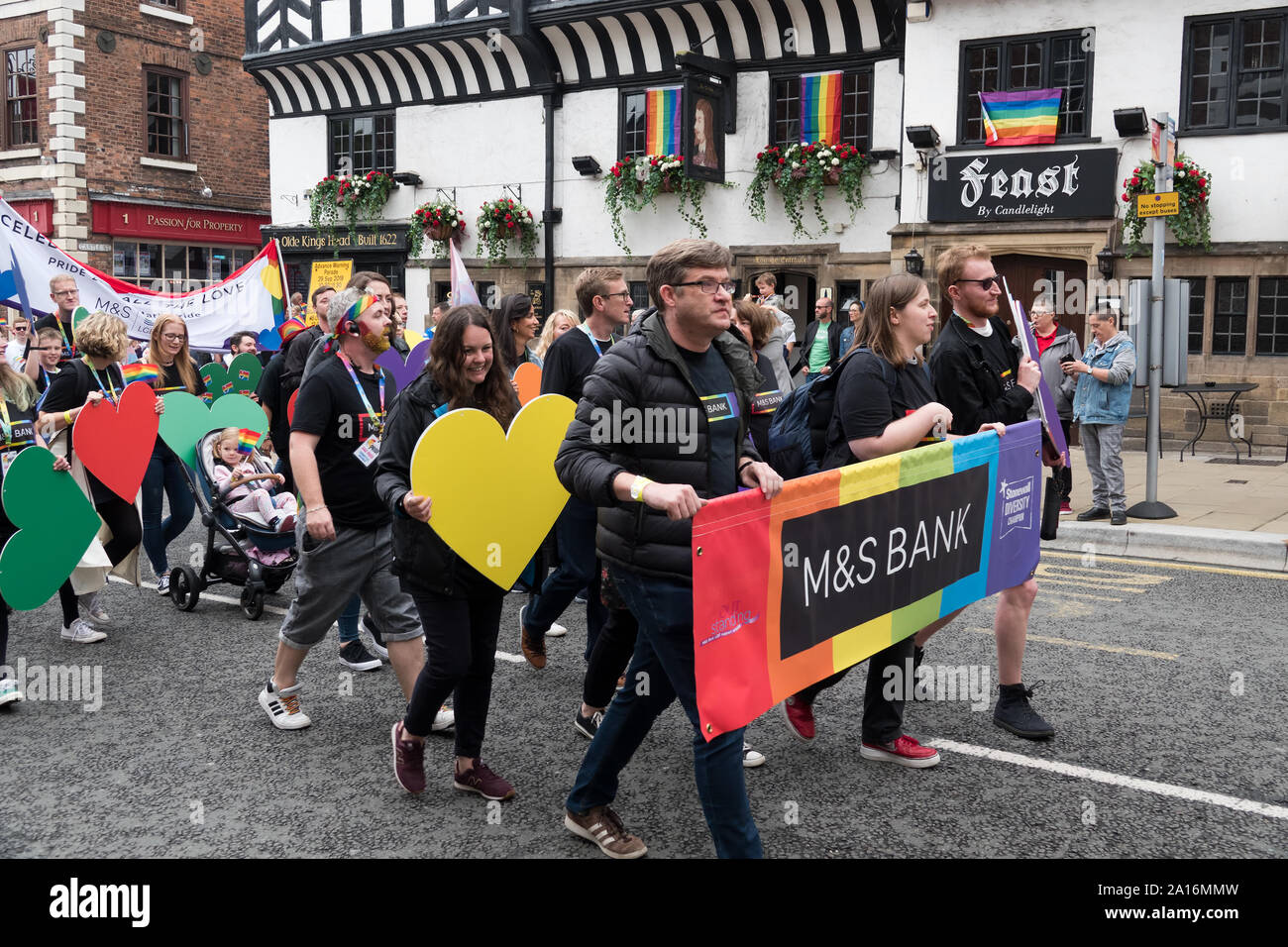 Main sponsors M&S Bank at the 2019 Chester Pride Festival Parade Stock ...