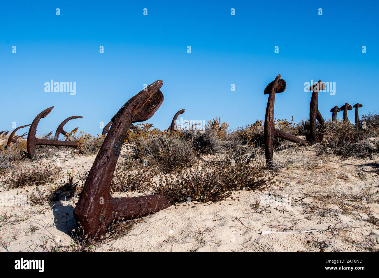 Anchors Graveyard at Praia do Barril beach near Tavira, Portugal Stock ...